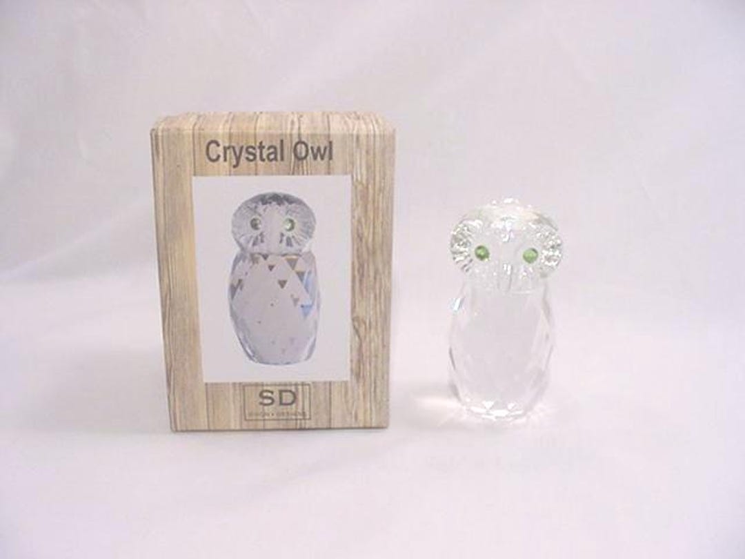 Vintage Simon Design Art Glass Crystal Owl Paperweight With Green Eyes ...