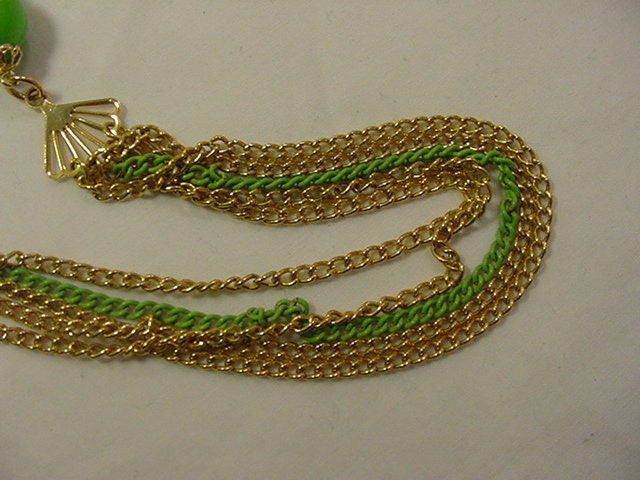 Vintage Green & Gold Plastic Bead Five Strand Necklace and Two | Etsy