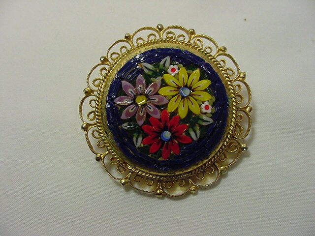 Vintage Italy Filigree Micro Mosiac Flower Blossom Brooch 20 - 362 - Etsy