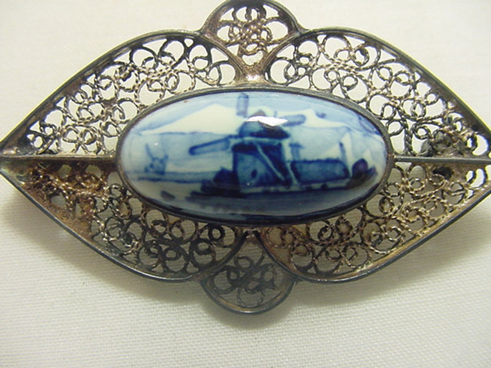 Vintage Blue Delft Windmill Filigree Brooch 20 99 - Etsy