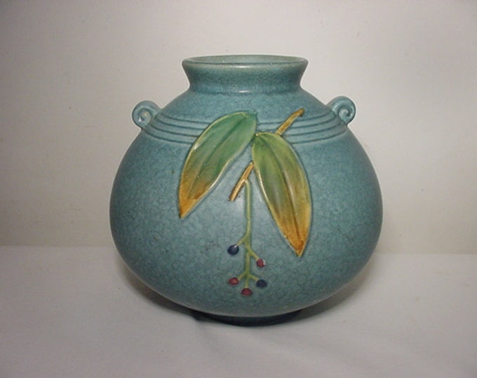 Weller Blue Art Deco Pottery Cornish Vase Olive Branch or Tree Berry ...