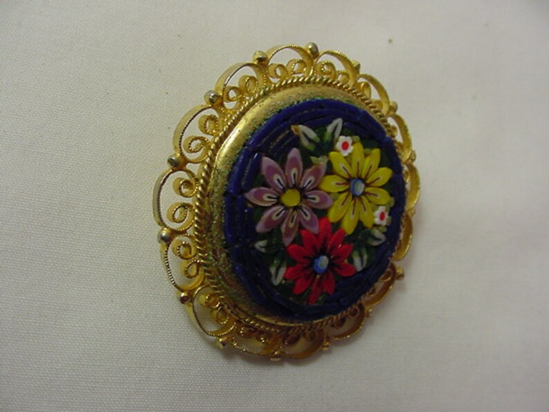 Vintage Italy Filigree Micro Mosiac Flower Blossom Brooch 20 | Etsy