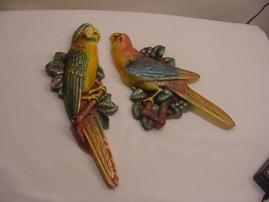 Set of 2 Vintage 1967 Mid Century Miller Studio Chalk Parrot Wall ...