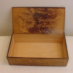 Vintage Christmas Seasons Greetings Wood Pyrography Flemish Art Box 23 ...