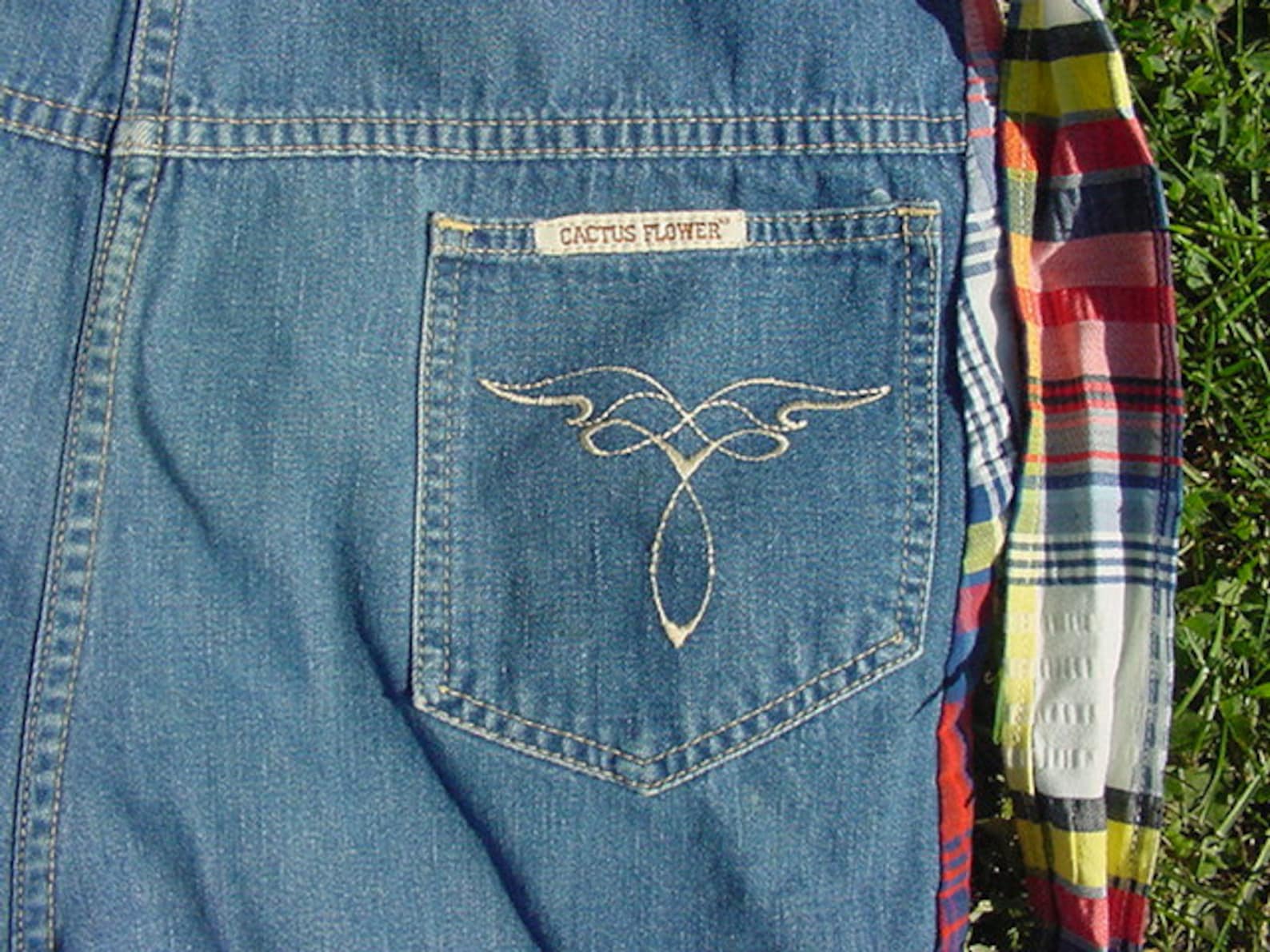 Vintage Hand Made Cactus Flower Blue Jeans Apron 19 - 964 - Etsy