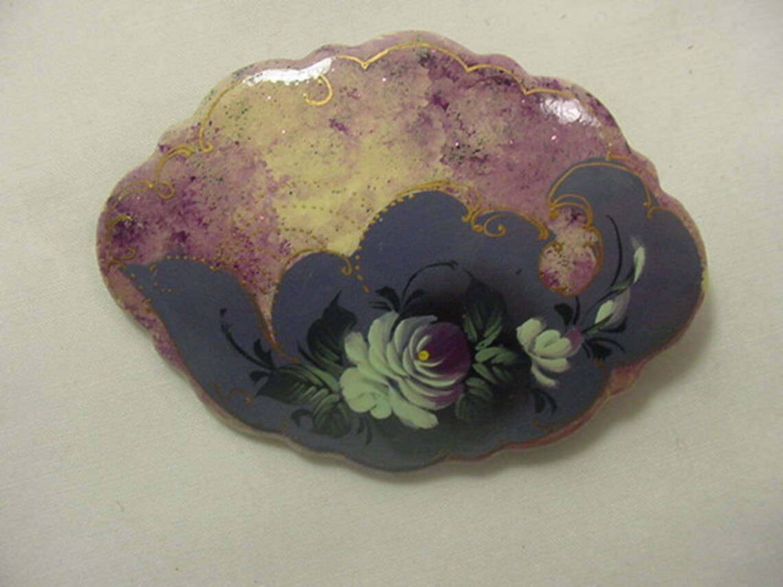 Vintage Hand Painted Artist Signed Floral Design Brooch 20 - 82 - Etsy