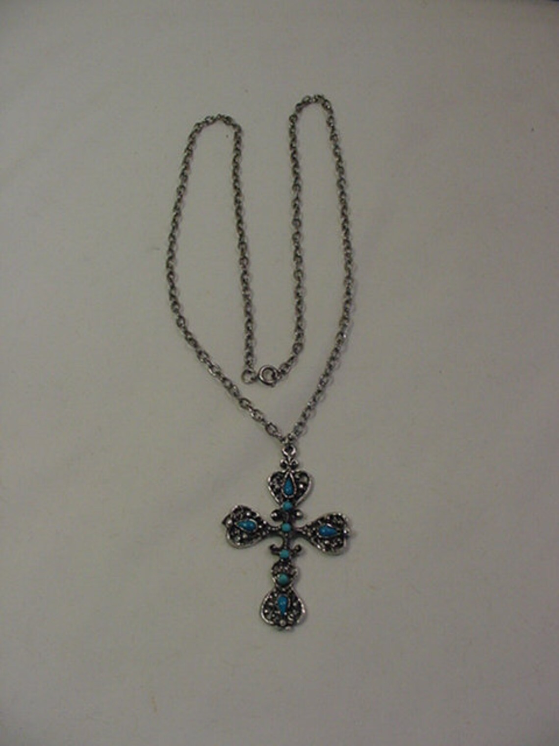 Vintage Faux Turquoise Religious Cross Necklace 19 752 - Etsy