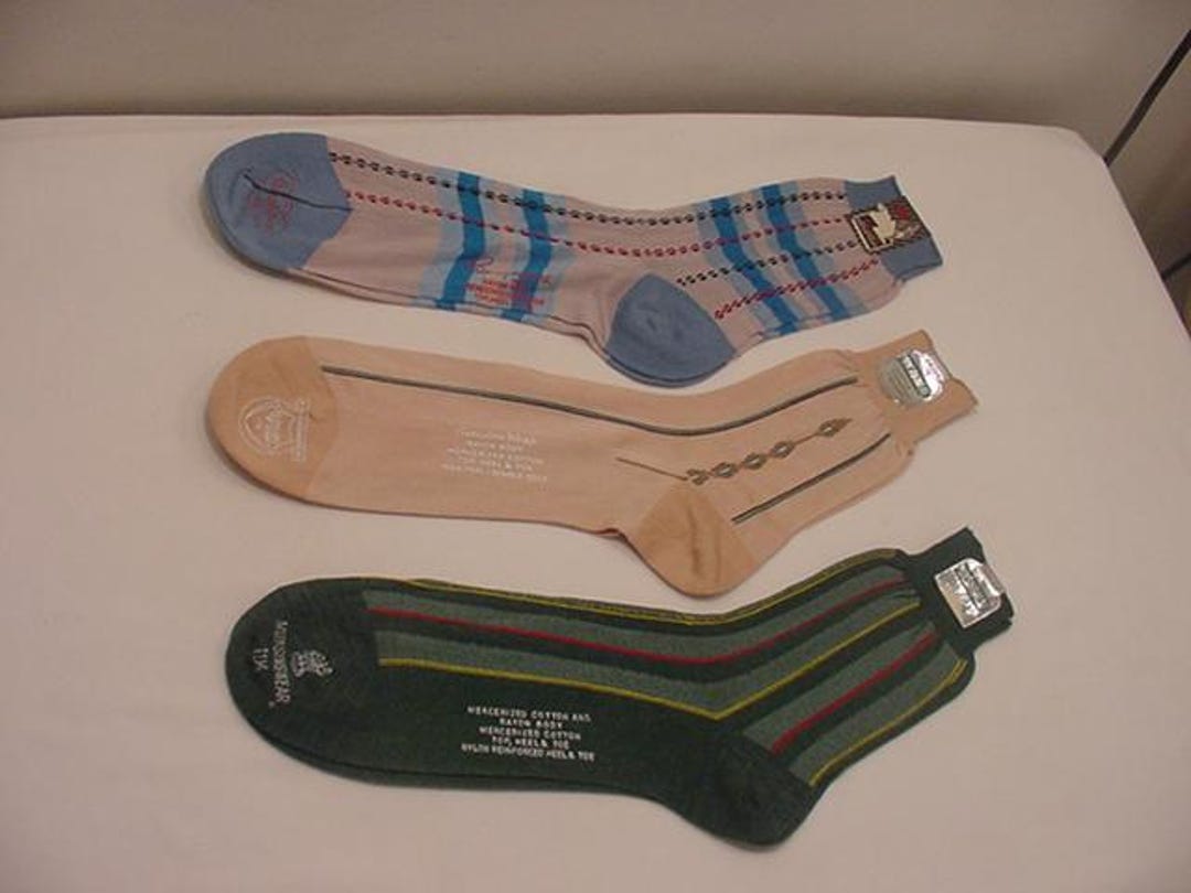 3 Pair New Old Stock Vintage 1940's Era Rayon & Mercerized Cotton Men's ...