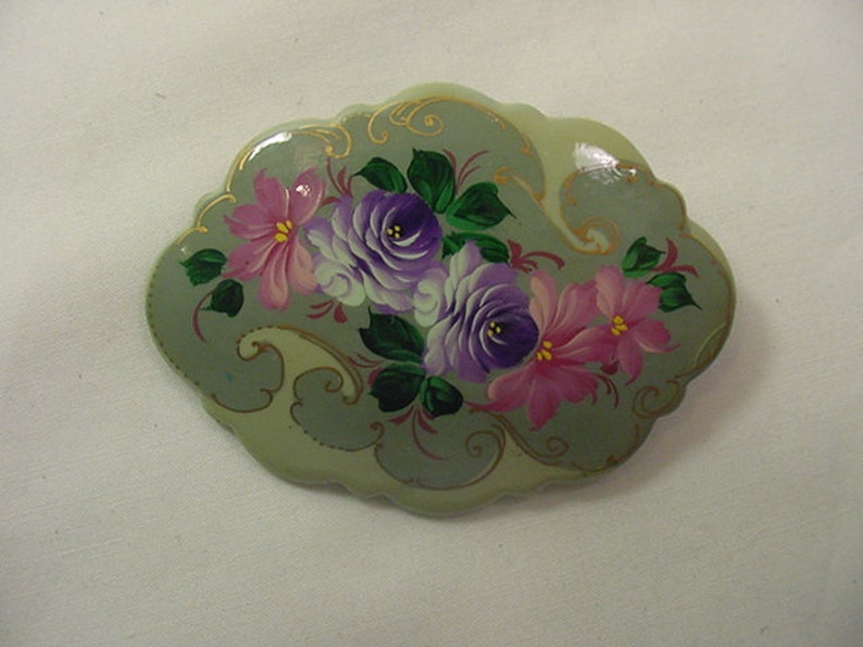 Vintage Hand Painted Artist Signed Floral Design Brooch 20 - 80 - Etsy