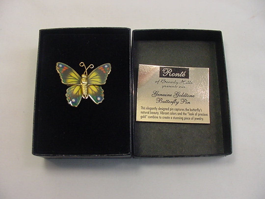 Vintage Ronte of Beverly Hills Gold Tone Butterfly Brooch in Original ...
