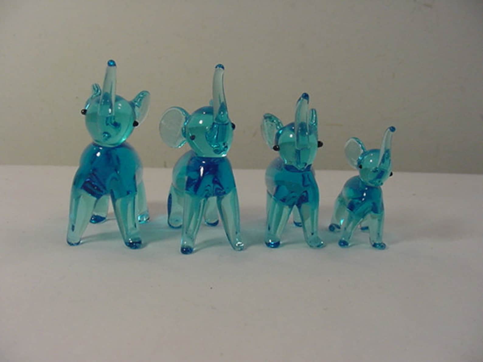 Set of 4 Vintage Art Glass Blue Elephants 19 1195 | Etsy