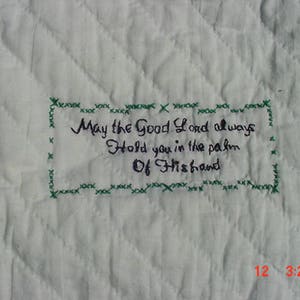 Vintage Hand Made Hand Sewn Embroidered Religious Baby Quilt 17 - 595 ...