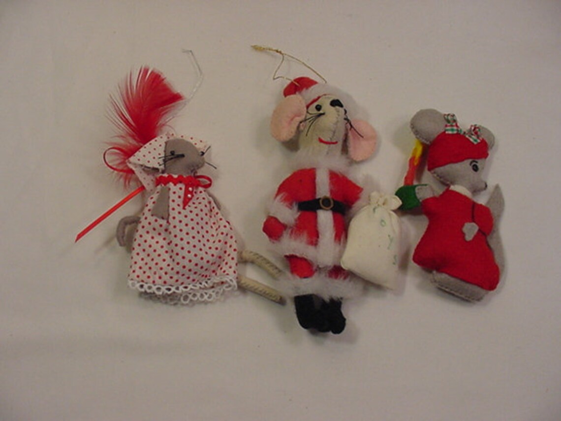 3 Vintage Hand Made Mouse Felt Christmas Tree Ornaments 19 922 - Etsy