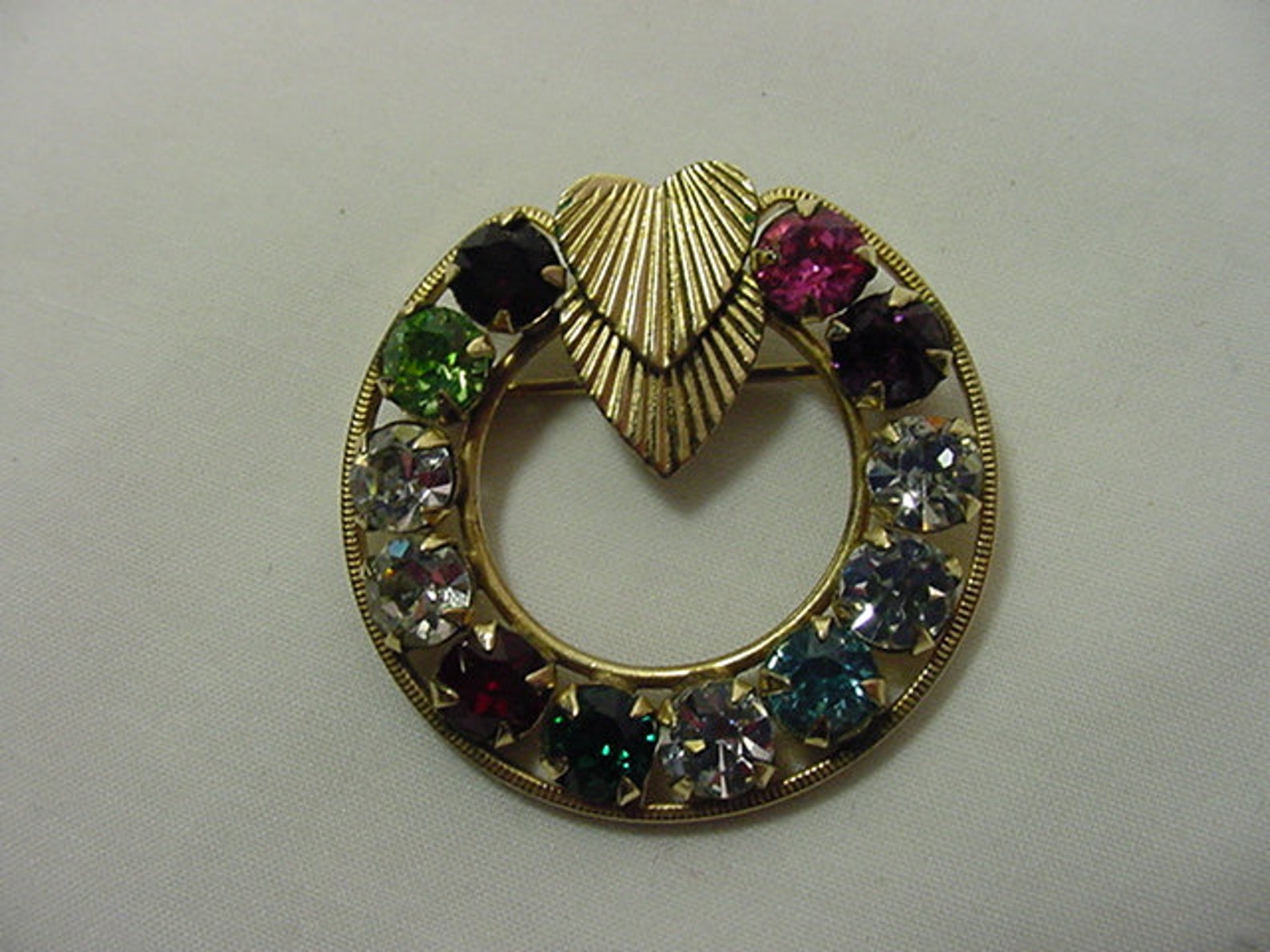 Vintage Gold Filled Multi-Colored Rhinestone Circle Brooch | Etsy