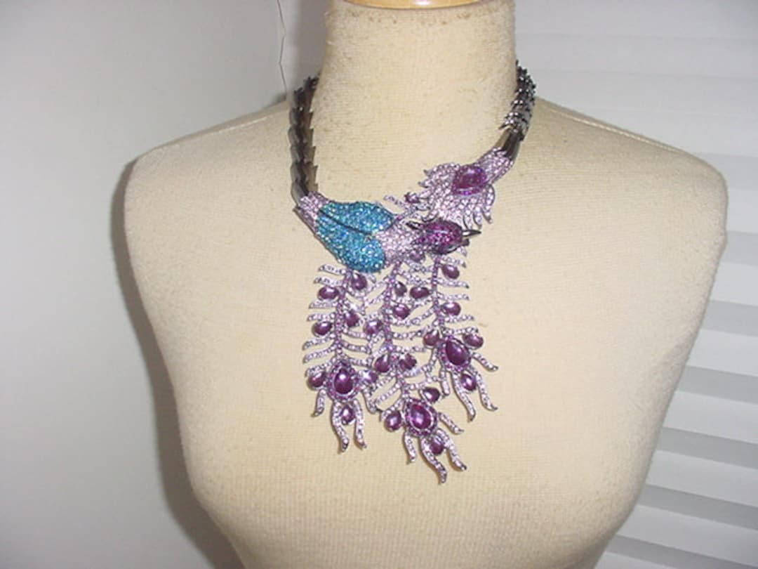 Vintage Large Rhinestone Peacock Necklace & Clamp Bracelet Set 22 - 56 ...