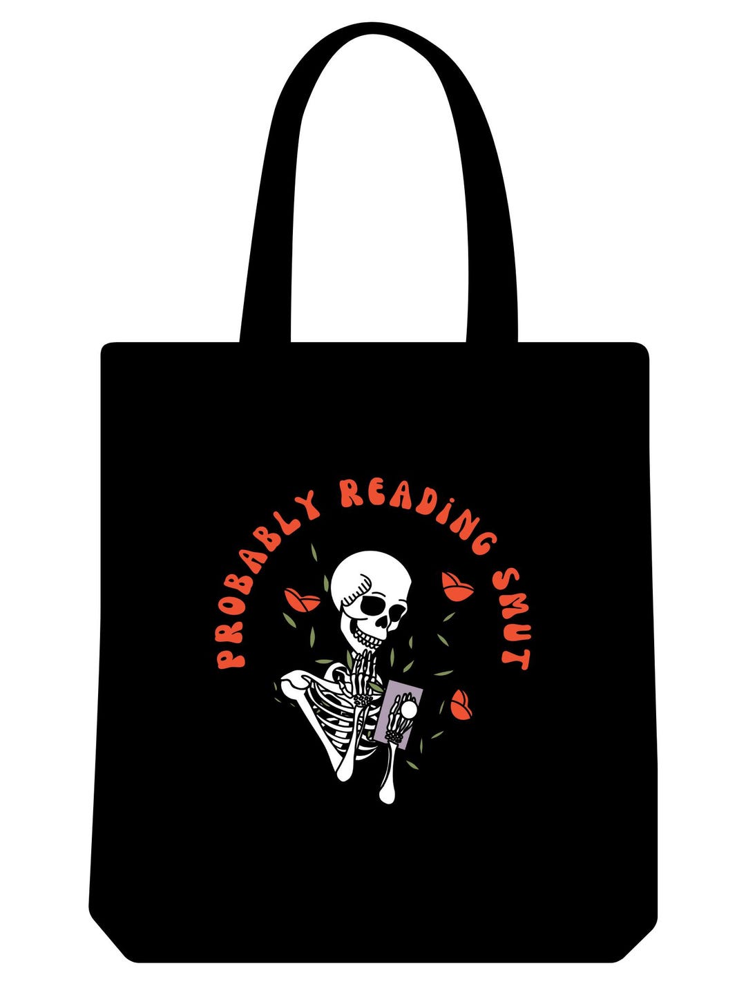 Probably Reading Smut Tote Bag | Canvas Book Bag – Skeleton Reading ...