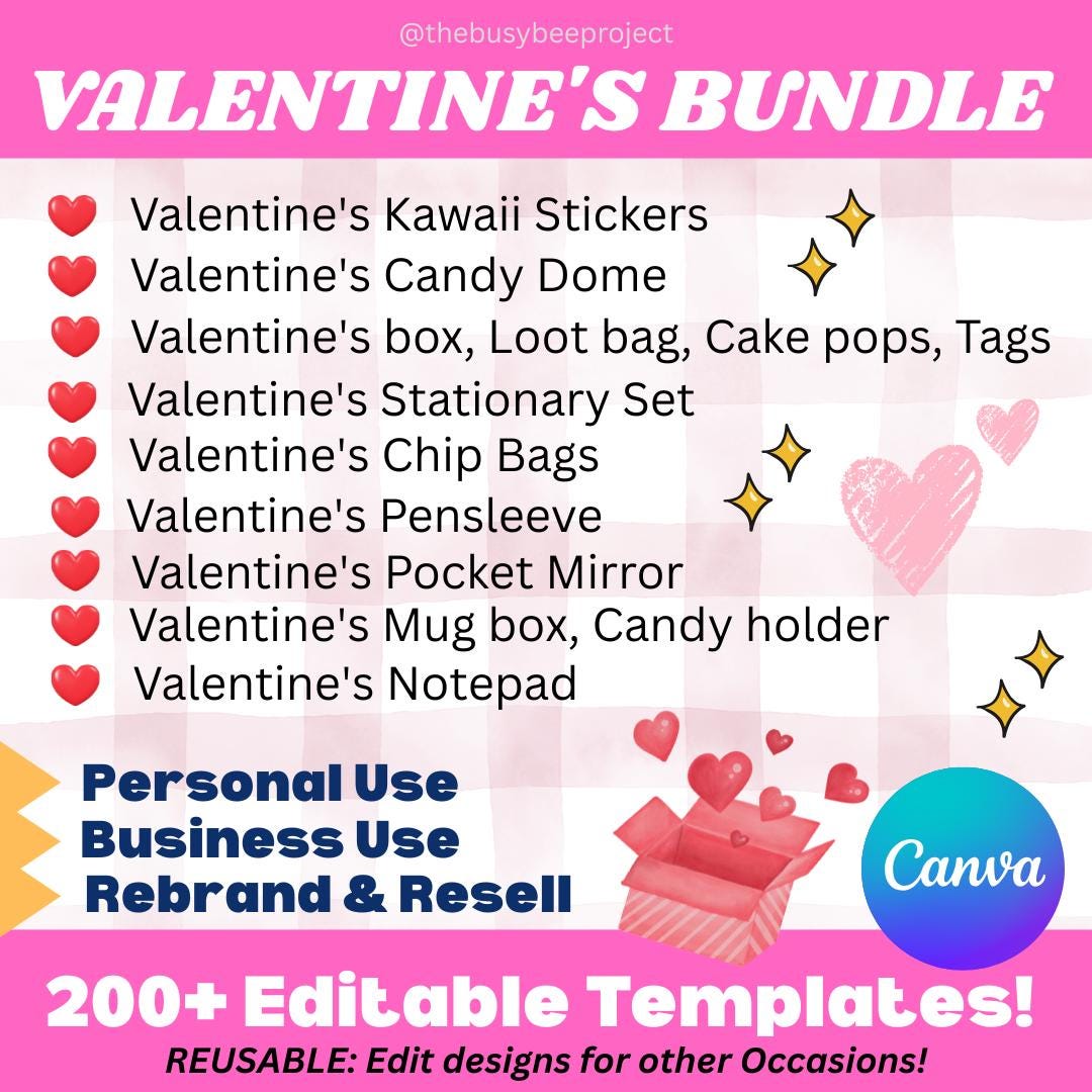 Valentine's DIY Gift Bundle: Stickers, Notepads, Templates (digital ...