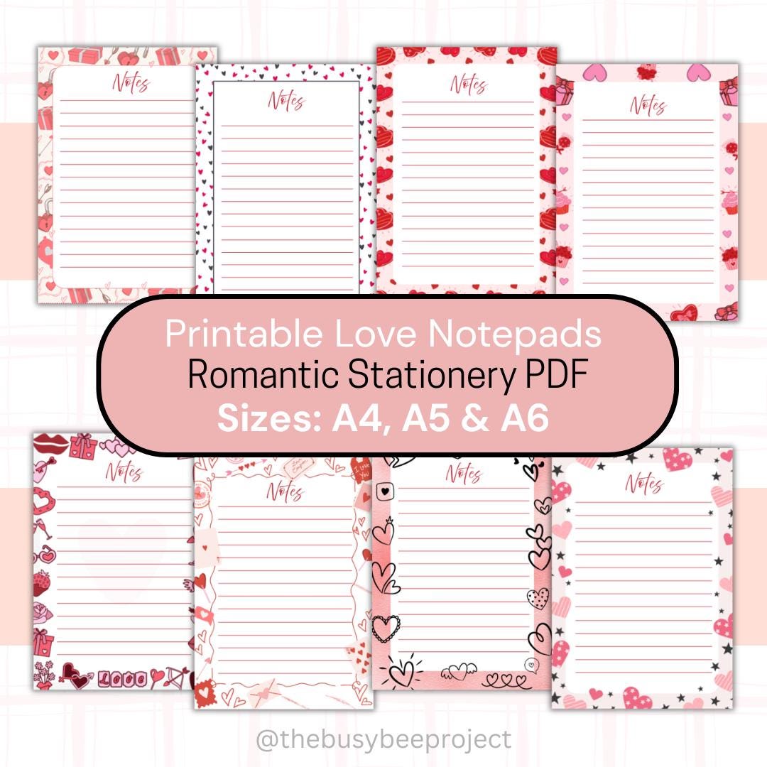Valentine Heart Notepad Set | Printable Love Memo Pads | Romantic ...