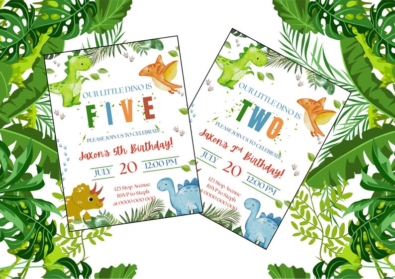 Little Dino Theme Party Invitations Editable and Downloadable - Etsy