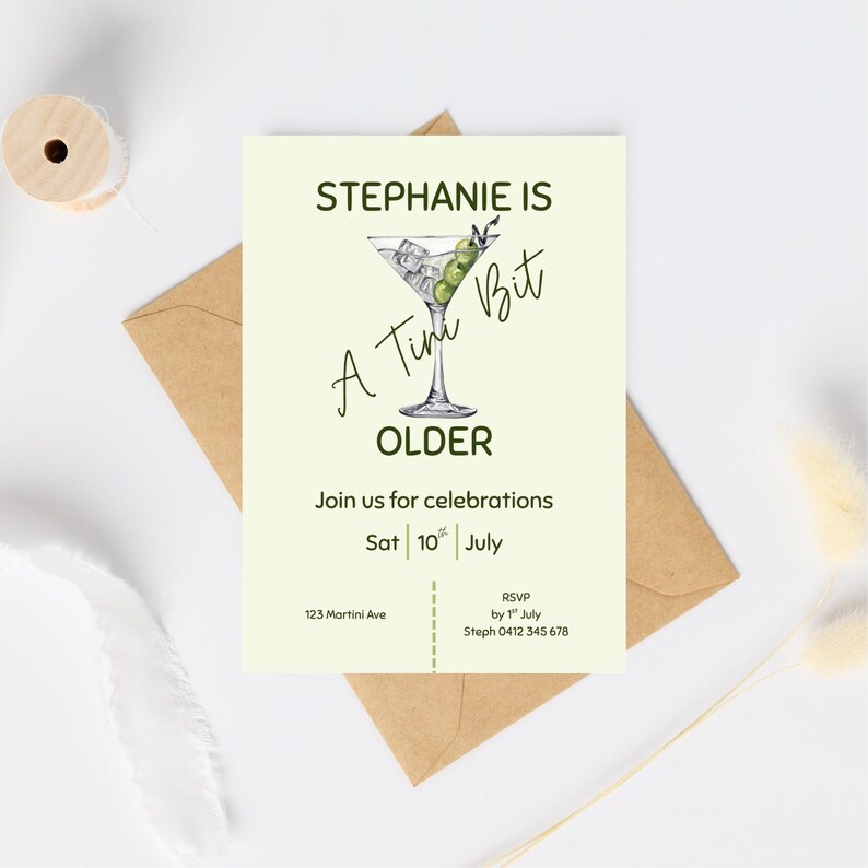 Invitación digital editable con temática de Martini Bit Older - Etsy México