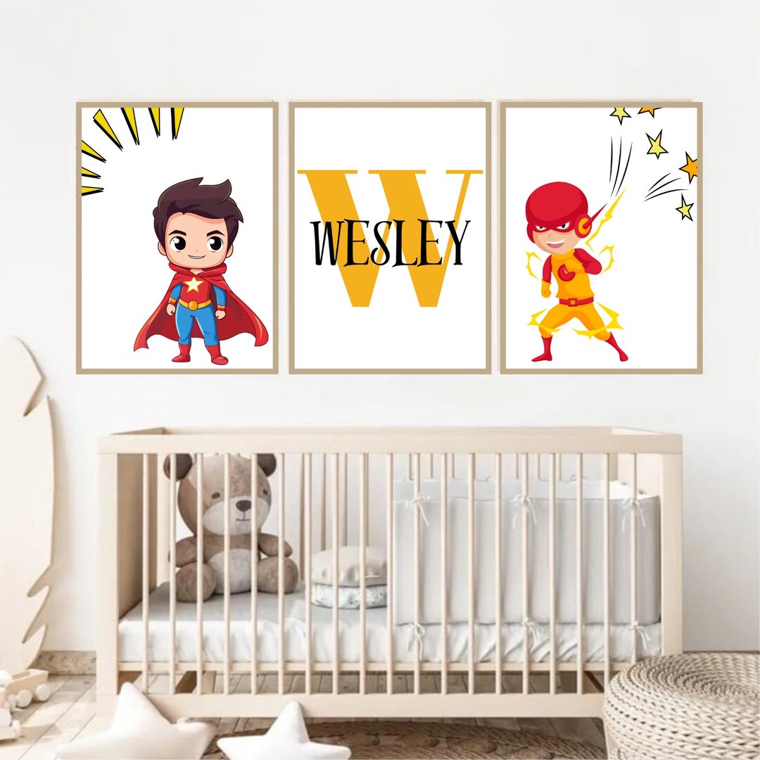 Digital Download Cartoon Superhero Theme Wall Art With Initials - Etsy