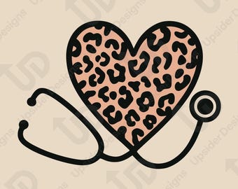Leopard Heart Stethoscope SVG – Trendy Nurse Life Cut File, Animal ...