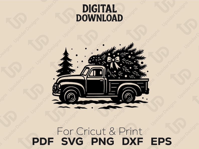 Vintage Christmas Truck SVG Bundle | Retro Farm Truck With Tree Clipart ...