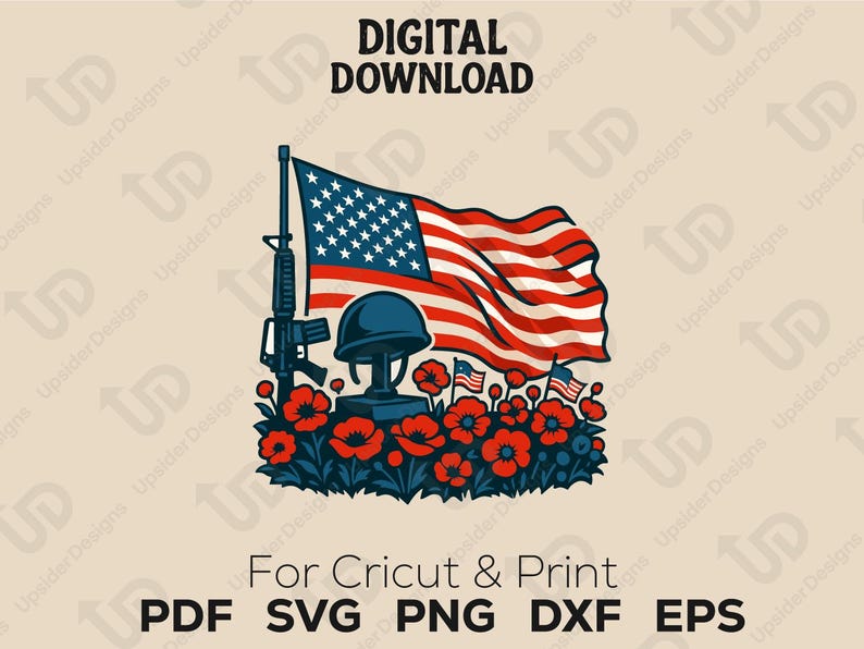 Memorial Battlefield Cross SVG | American Flag Tribute Clipart | Cricut ...