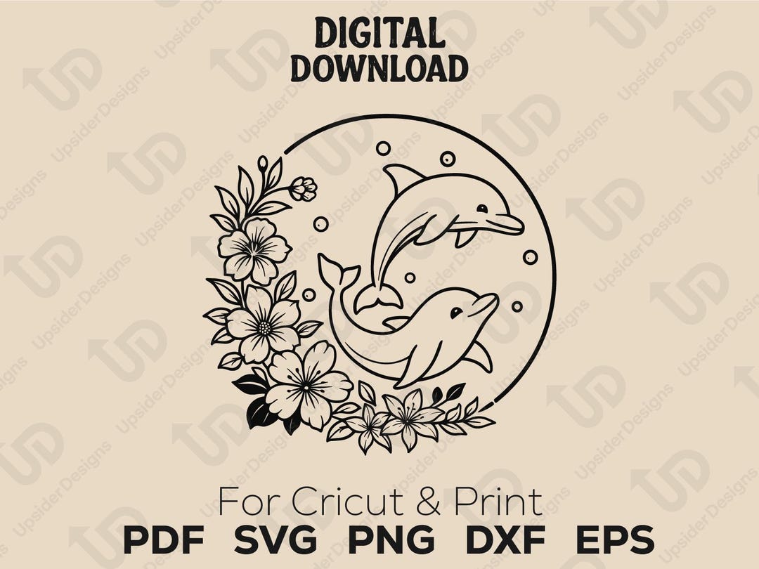 Dolphin Floral SVG PNG DXF – Cute Ocean Sea Life Cut File, Marine ...