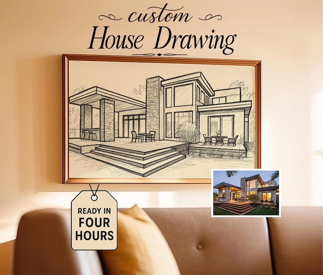 Custom House Drawing From Photo, Personalized Home Portrait, Hand-drawn ...