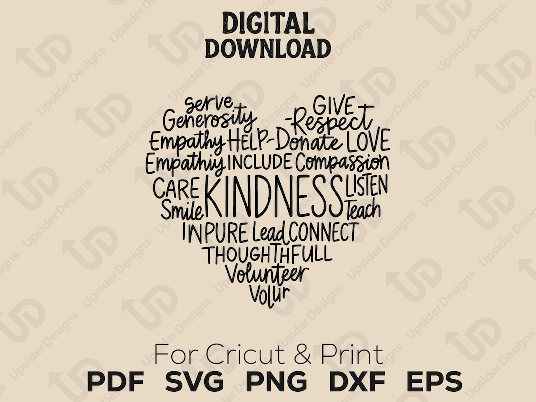 Kindness Word Heart SVG – Inspirational Volunteer Quote for Cricut ...