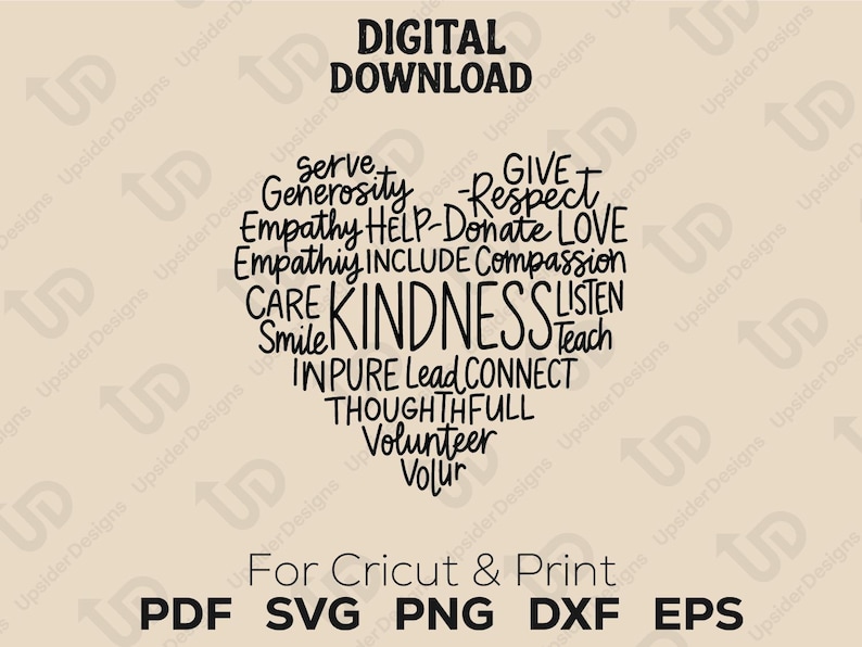 Kindness Word Heart SVG – Inspirational Volunteer Quote for Cricut ...