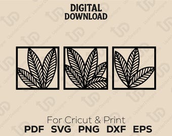 Geometric Leaf SVG Set | Modern Botanical Square Clipart | Cricut Wall ...