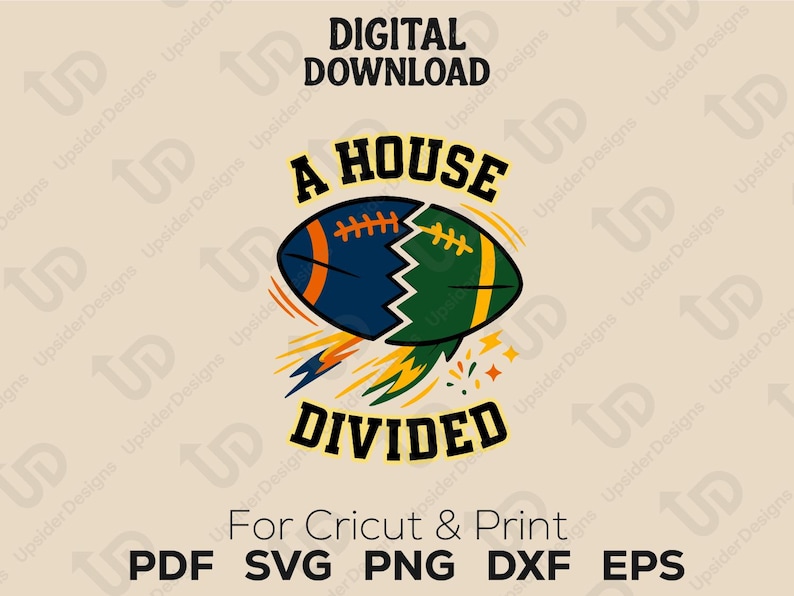House Divided Football SVG | Rival Team Game Day Design | Split Ball ...