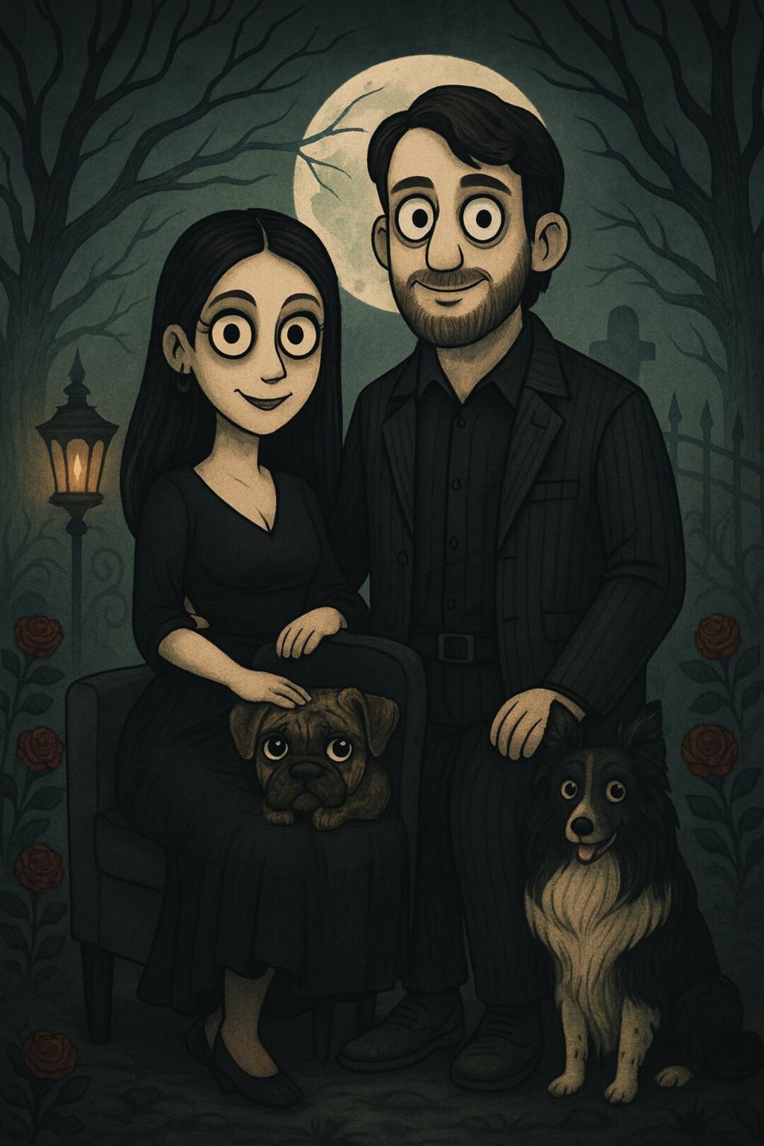Custom Gothic Couple Portrait, Addams Family Style Drawing, Custom ...
