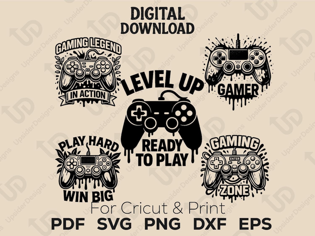 Level up Gamer Controller SVG Bundle | Gaming Legend & Play Hard Quotes ...