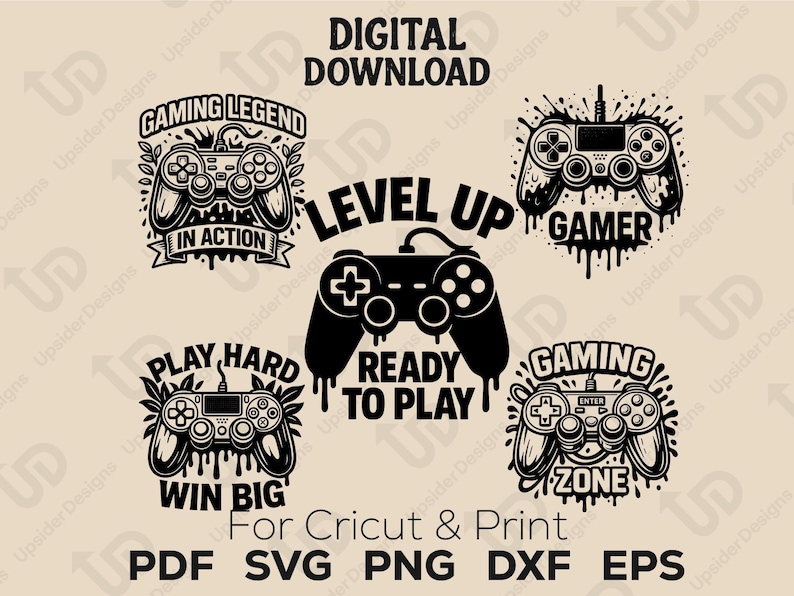 Level up Gamer Controller SVG Bundle | Gaming Legend & Play Hard Quotes ...