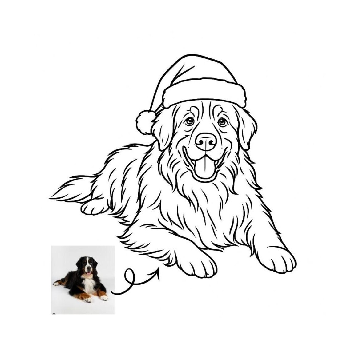 Custom Pet Line Art Portrait With Santa Hat – Black and White ...