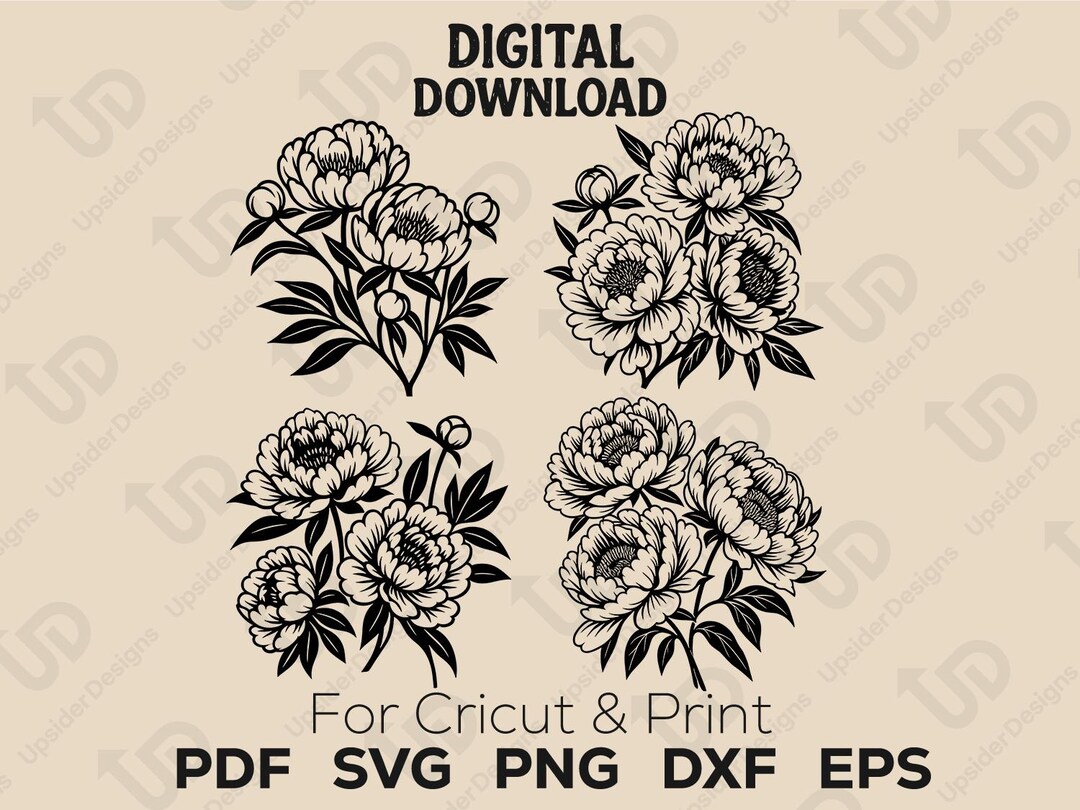 Peony Flower SVG Bundle | Elegant Floral Clipart Set for Cricut & Print ...