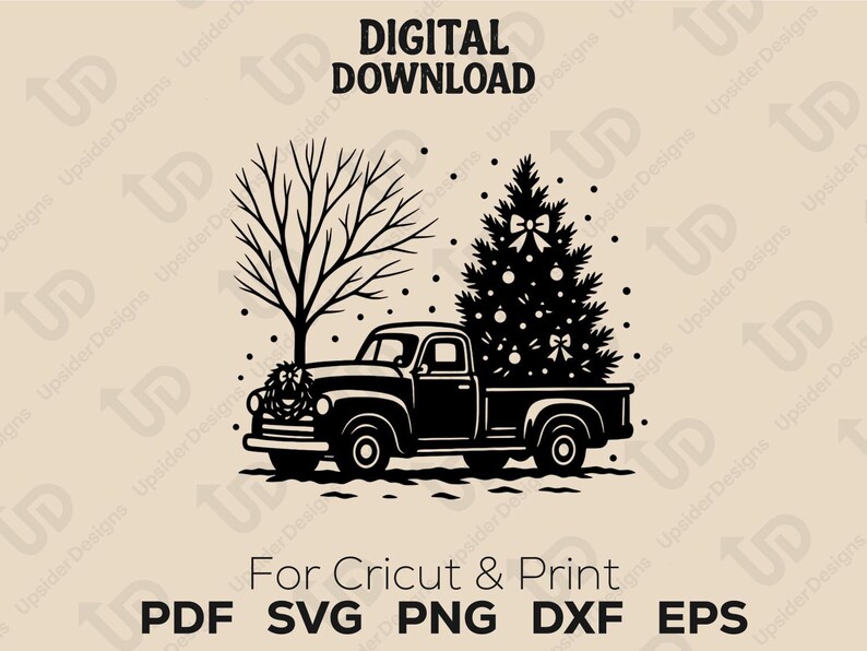 Vintage Christmas Truck SVG Bundle | Retro Farm Truck With Tree Clipart ...