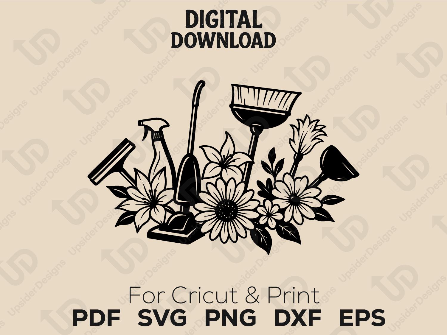 Floral Cleaning Tools SVG Bundle, Retro Housekeeper Clipart Cricut ...