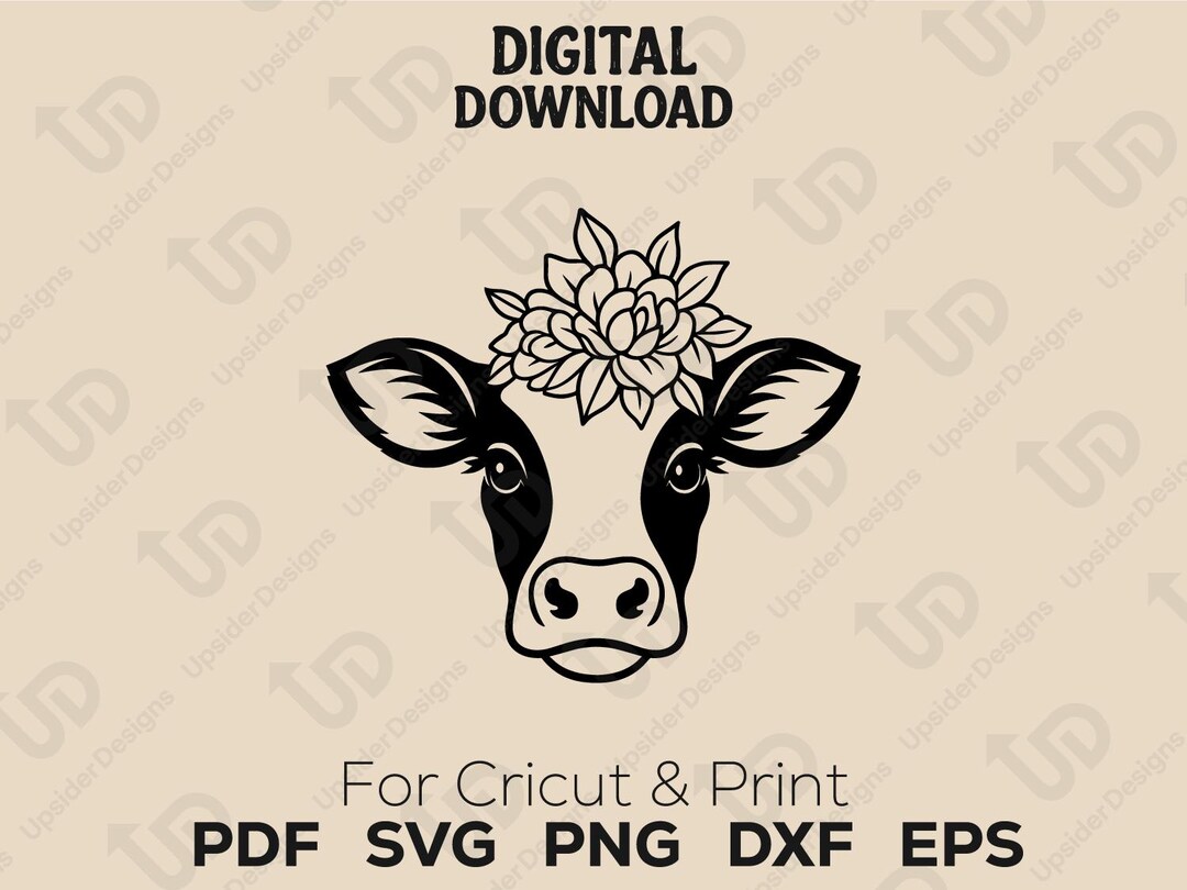 Floral Cow Head SVG | Cute Heifer Face With Flower Crown for Cricut ...