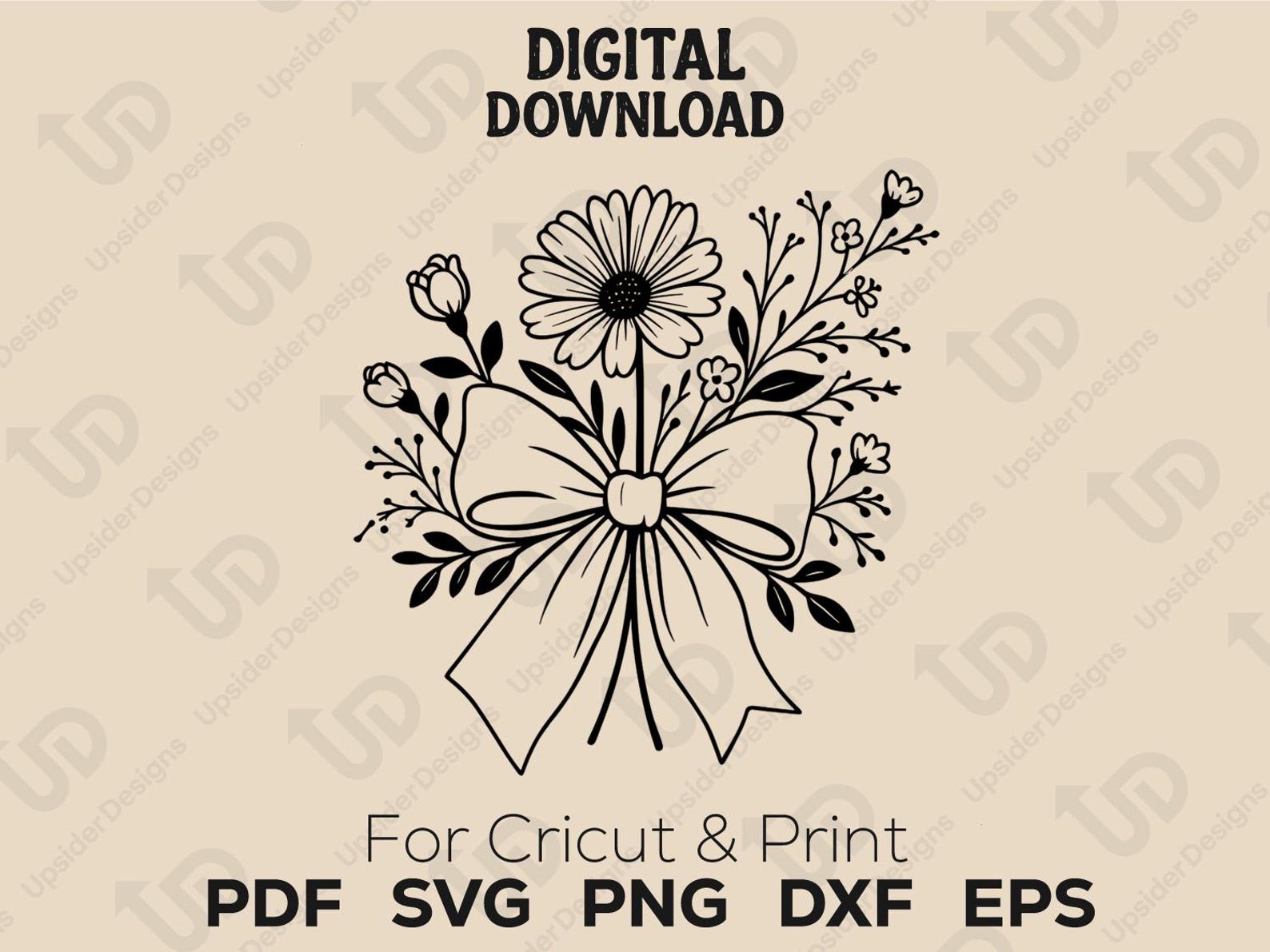 Floral Bouquet With Bow SVG | Wildflower Ribbon Clipart | Elegant ...