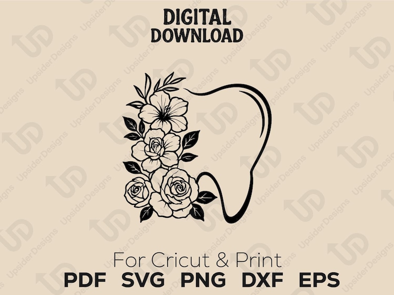 Floral Tooth SVG Design – Dentist Clipart for Cricut, Dental Office ...