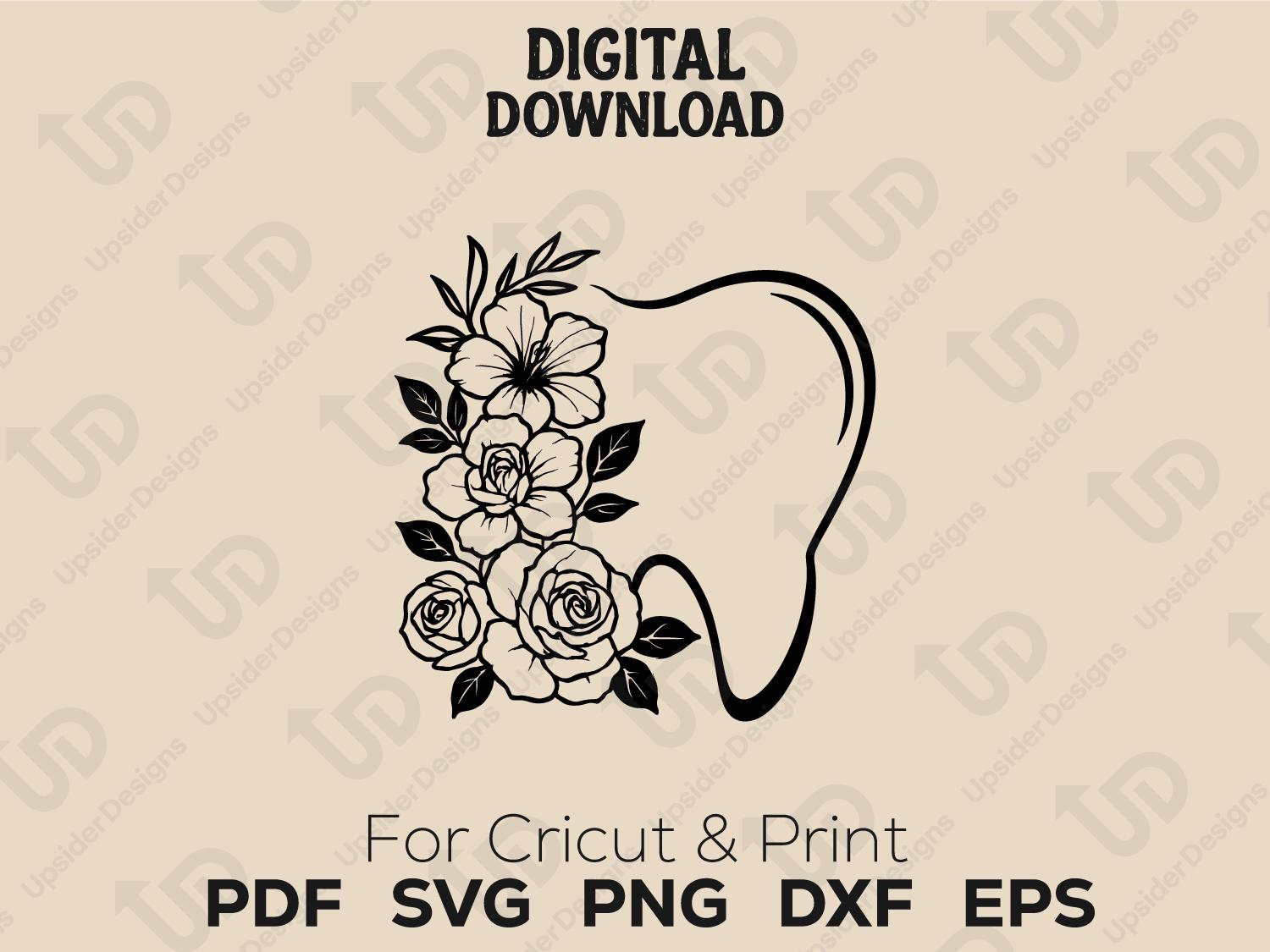 Floral Tooth SVG Design – Dentist Clipart for Cricut, Dental Office ...