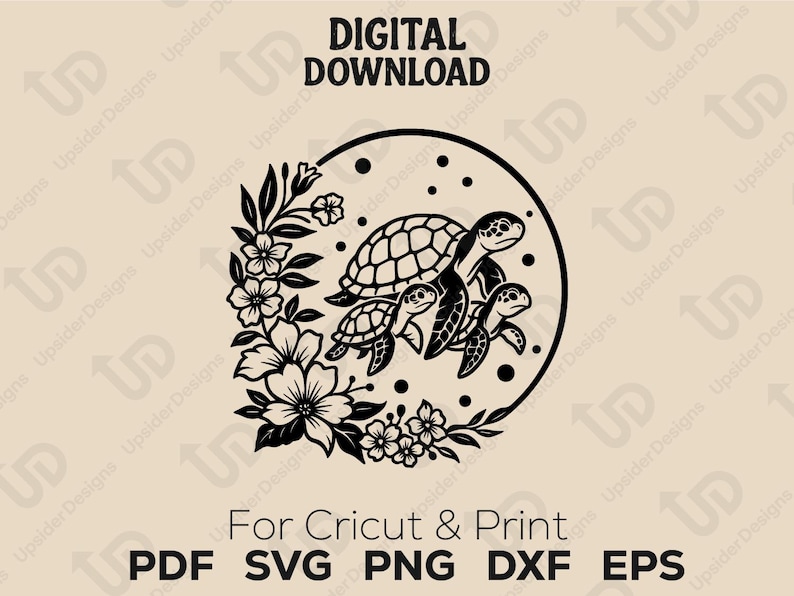 Floral Sea Turtle SVG Bundle – Ocean Family Clipart, Beach Mandala ...