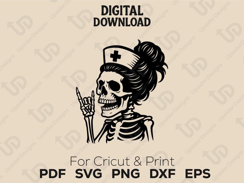 Sassy Nurse Skeleton SVG, Gothic Nurse Clipart, Funny RN Skull Cut File ...