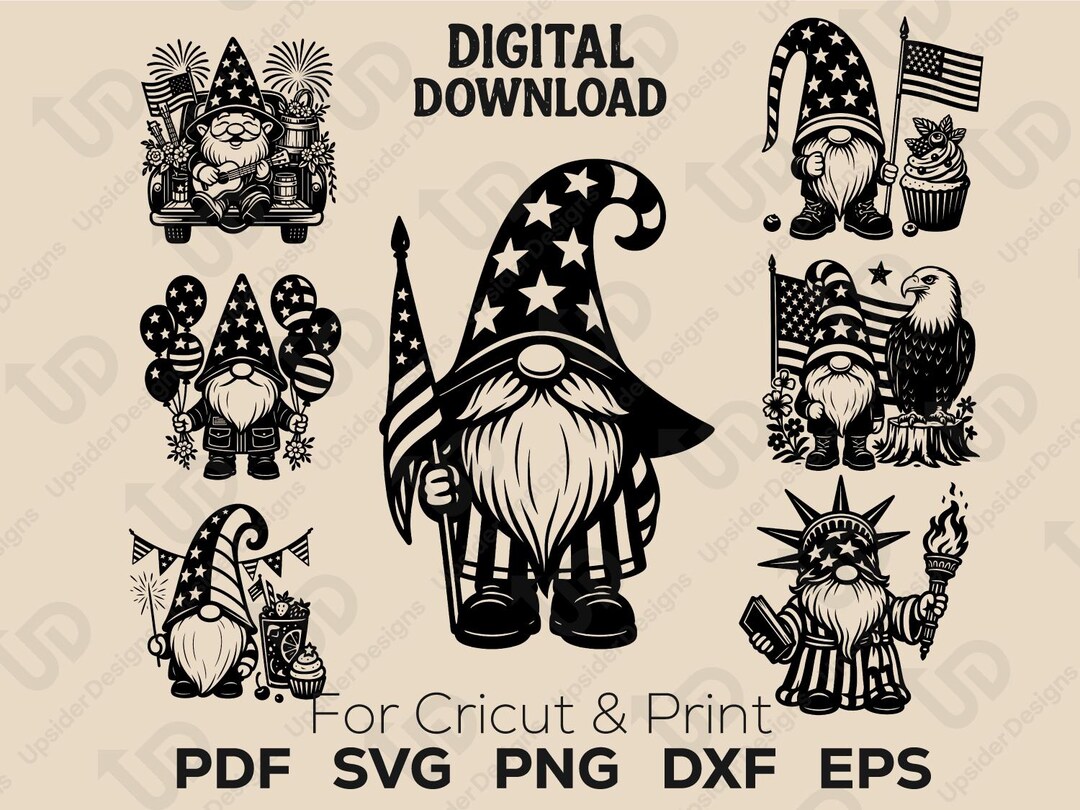 Patriotic Gnome SVG Bundle | USA Flag Gnome Clipart for Cricut, T-shirt ...