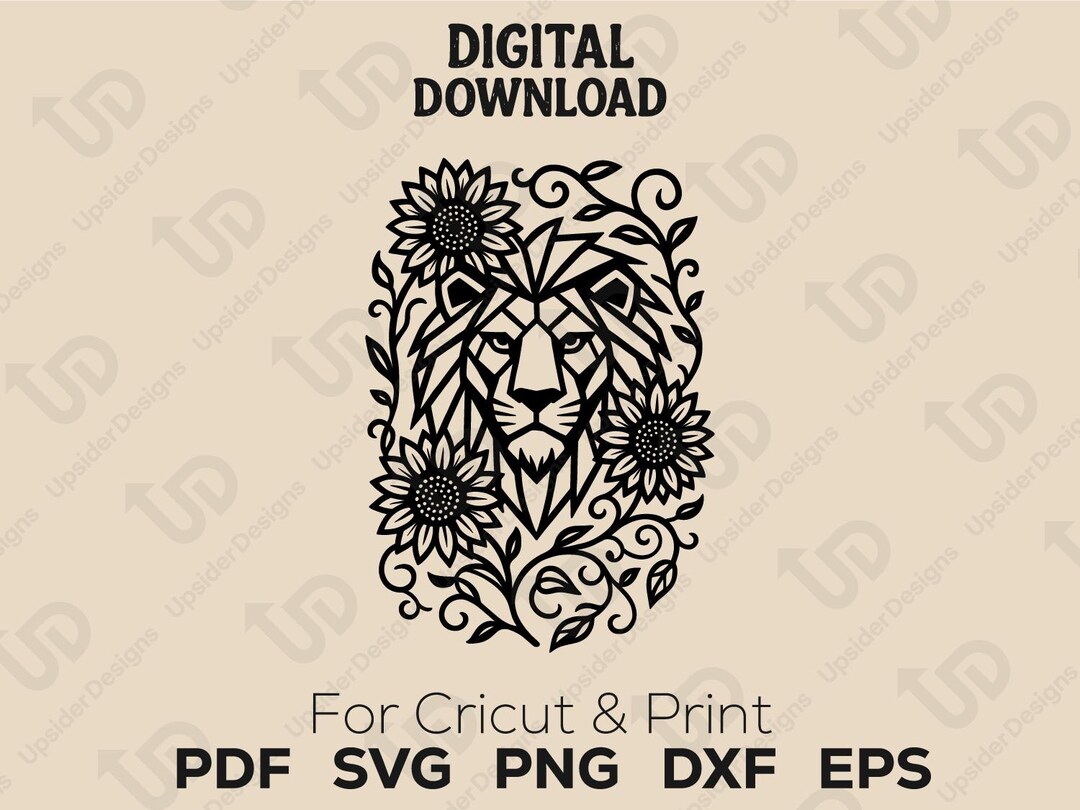 Lion Floral SVG PNG DXF – Mandala Lion Head Cricut Cut File, Jungle ...