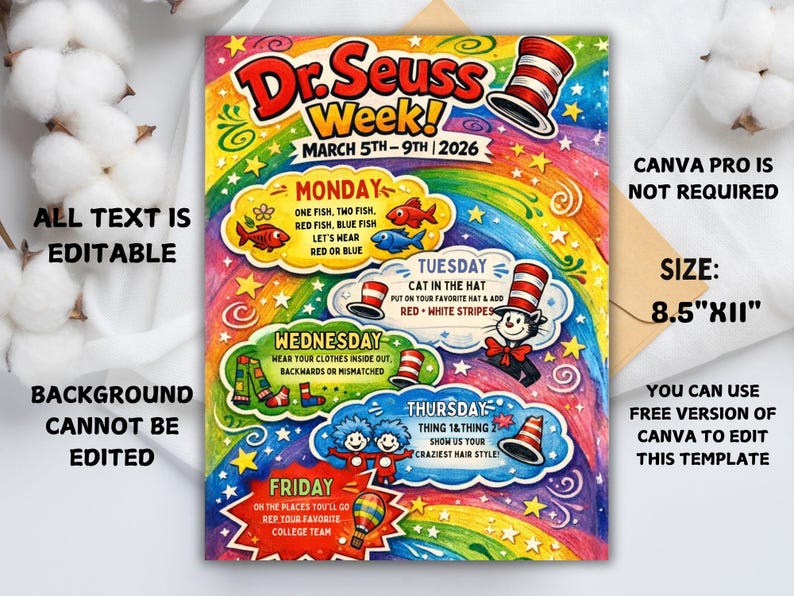 Editable Dr. Seuss Template | School Reading Flyer | Printable ...